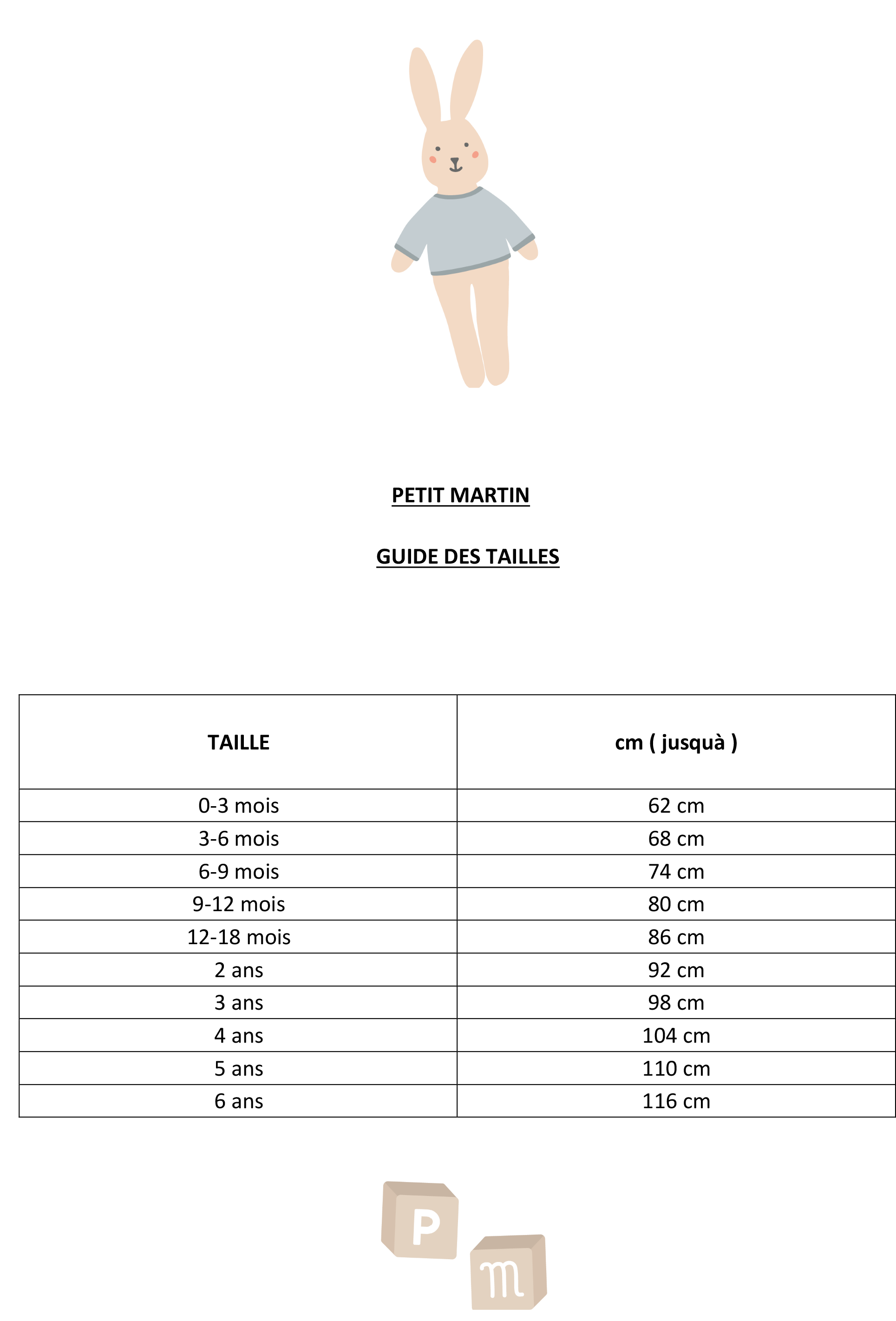 GUIDE DES TAILLES – Petit Martin – Vêtements pour enfants fabriqués en ...